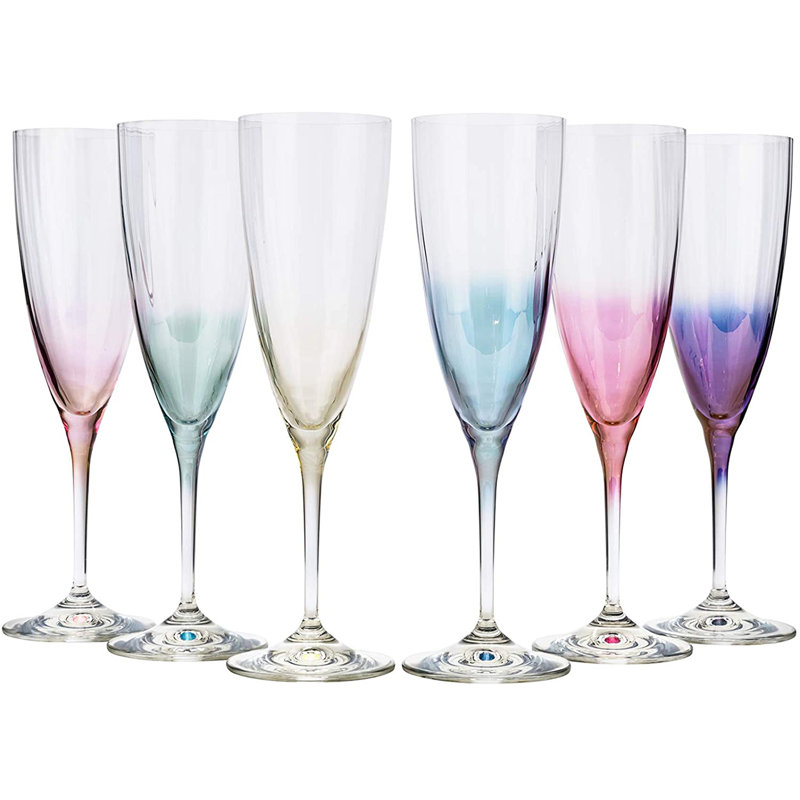 Orren Ellis Crystalex 40796220d4882 7 Oz Kate Optic Multi Coloured Flutes Bohemian Champagne